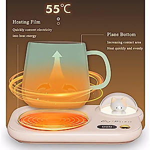 Smart Coffee Mug Warmer, Coffee Cup Heater with Cute Cat Night Light, Auto Shut Off, 3 Temperature Setting LED Display, Electric Beverage Warmer Plate for Coffee Tea Milk Cocoa and etc, White