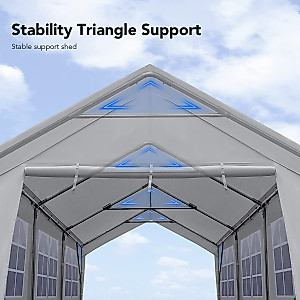 ADVANCE OUTDOOR 10x20 ft Heavy Duty Carport with Windows Sidewalls, Adjustable Height from 9.5 ft to 11 ft, Car Canopy Garage Party Tent Boat Shelter with 8 Reinforced Poles and 4 Sandbags, Gray