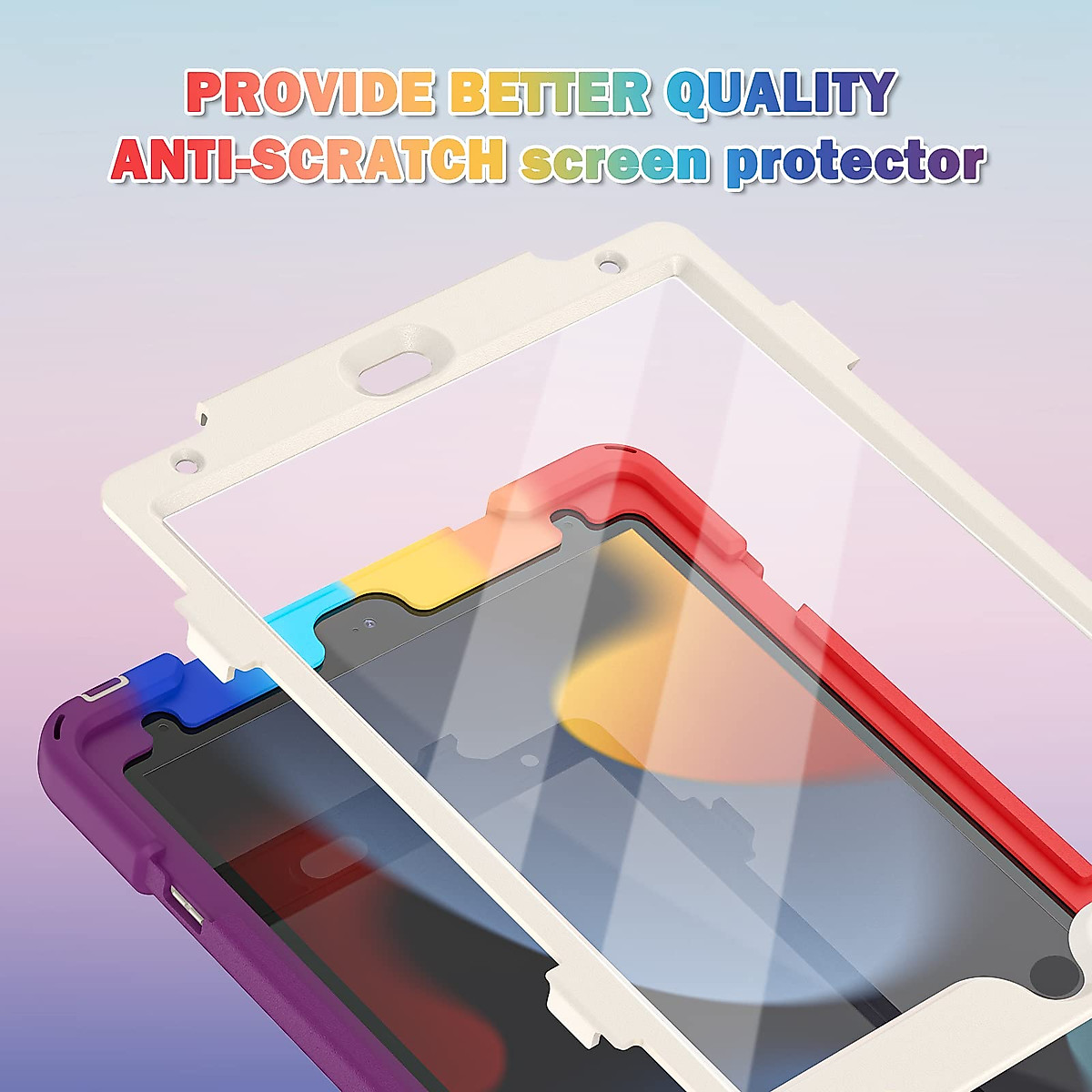 BRAECN iPad 9th/ 8th / 7th Generation Case, Heavy Duty Rugged Case with Screen Protector,Pencil Holder,Pencil Cap Holder,Hand Strap,Kickstand,Shoulder Strap for iPad 10.2” 2021/2020/2019-Colorful Red