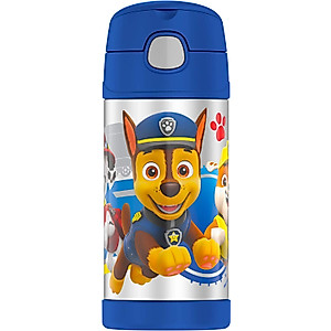THERMOS FUNTAINER 12 Ounce Stainless Steel Vacuum Insulated Kids Straw Bottle, Paw Patrol