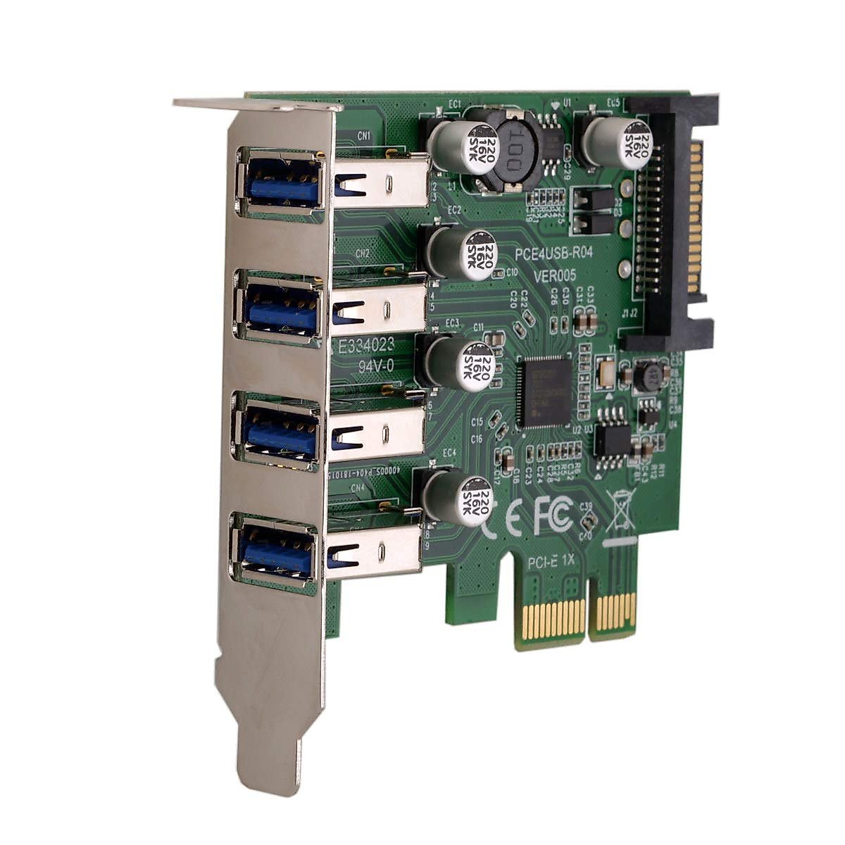 ChenYang 4 Port PCI-E 1X to 4 USB 3.0 HUB PCI Express Expansion Card Adapter with 80/120mm PCI-E Slot Bracket