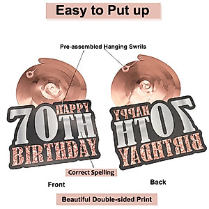 WOJOGO 70th Birthday Decorations Women, Rose Gold 70 Birthday Decorations for Men, Including Happy 70th Birthday Banner Hanging Swirls Birthday Cake Topper Balloons for Party Supplies