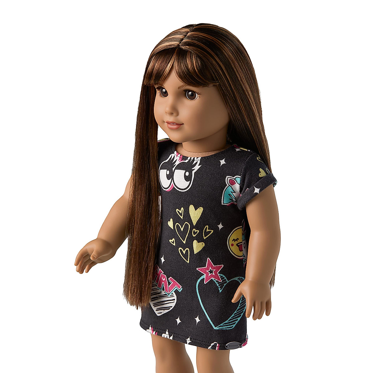 American Girl Truly Me 18-inch Doll #122 with Brown Eyes, Dark-Brown Hair w/Highlights, Tan Skin, T-shirt Dress, For Ages 6+