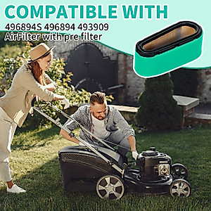 Glooglitter 496894S 496894 493909 Air Filter with 272403S 272403 Pre Filter Compatible with LG496894JD LG496894S GX85 Craftsman 12.5-17HP 5053K Lawn Mower Air Filter(4 Pack)