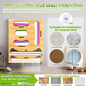 YITOBA Thicker Bag Storage Organizer, Bamboo Baggie Organizer with Aluminum Foil Dispenser, Foil and Plastic Wrap Organizer with Cutter, 6 in 1 Sandwich Bag Organizer for Drawer Kitchen