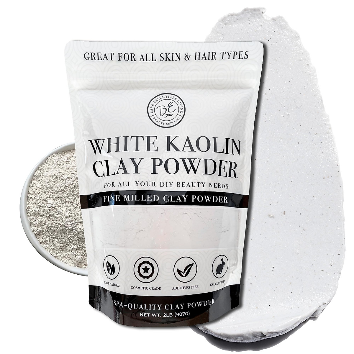 Bare Essentials Living - White Kaolin Clay Powder (2 lb) 100% Natural White Powdered Clay for Seed Bombs, White Clay Mask, DIY Spa, Soap, Bath Bomb, Deodorant, Can be Used as Kaolin Clay for Gardening
