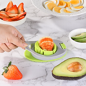Egg Slicer for Hard Boiled Eggs, Stainless Steel Wire Egg Cutter with Stylish Duotone Plastic Body, Great for Boiled Eggs, Strawberry, Spam, Fruit, Mushroom and More (Gery+Green)