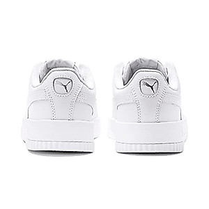 PUMA Womens Carina Leather Sneaker, PUMA Womens White-PUMA Womens White-PUMA Womens Silver, 6.5