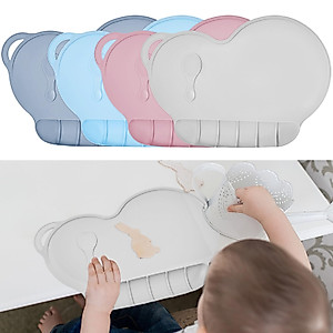 Suhine 4 Pcs Silicone Placemats for Toddlers 16'' x 11'' x 10'' Non Slip Table Mat with Food Catching Pockets Baby Eating Mat Reusable Baby Place Mats Baby Suction Plate Mat for Home Use, 4 Colors