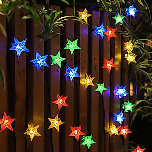 Windpnn 30ft Solar Powered Star String Lights, 50LED 8 Modes Solar Fairy Lights Outdoor Waterprooof for Christmas, Party, Wedding, Home, Garden, Patio Decoration (Cool White)