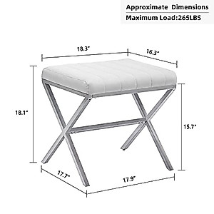 Duhome Vanity Stool,Modern PU Leather Ottoman Stool Chair for Vanity,Vanity Bench with Metal X Legs, Rectangle Makeup Stool Padded Foot Rest Stool for Makeup Room, Living Room, Bathroom,White