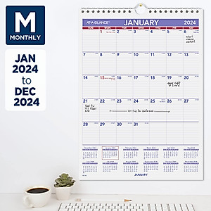 AT-A-GLANCE 2024 Wall Calendar, 8" x 11", Small, Ruled Blocks, Spiral Bound, Monthly (PM12824)