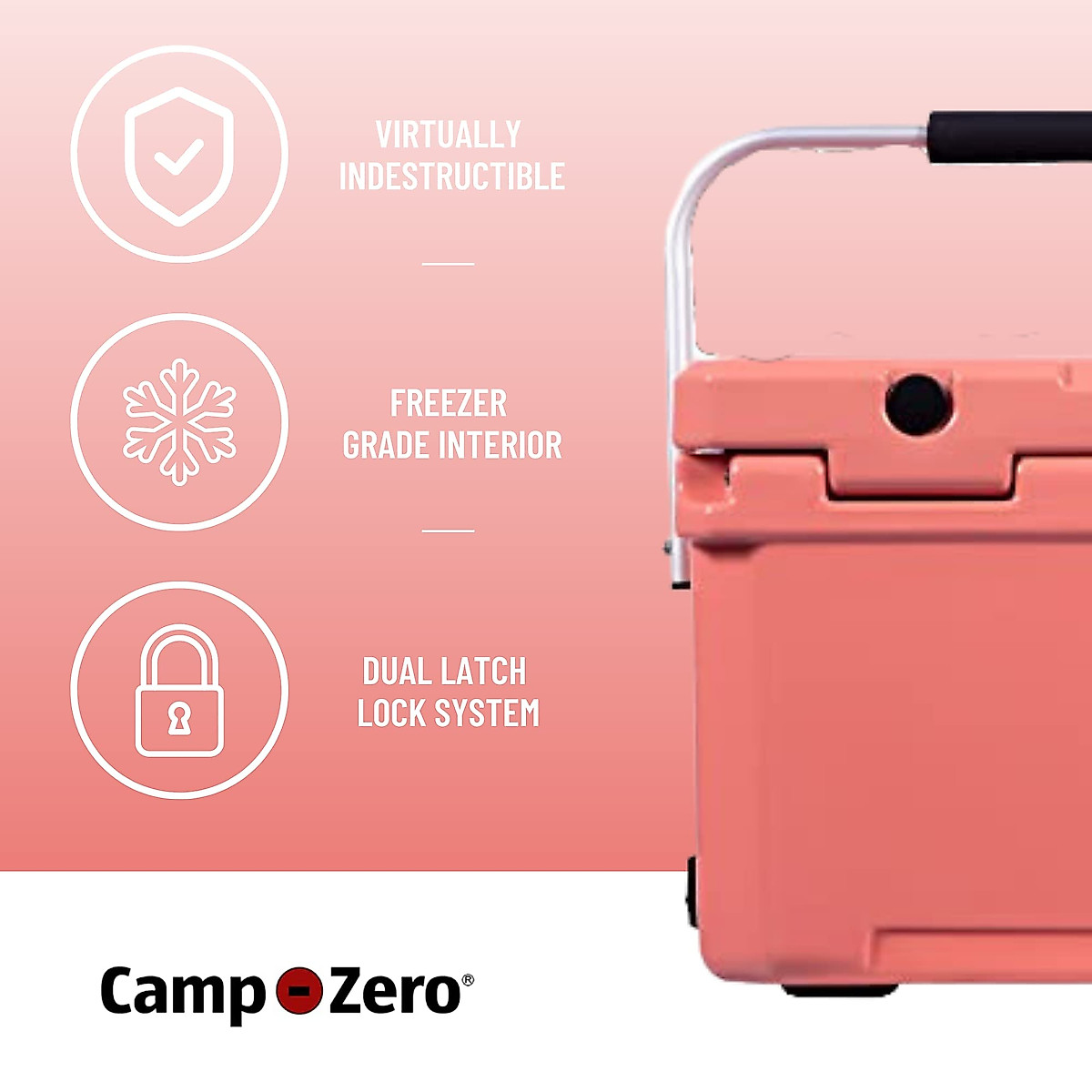 CAMP-ZERO 20L Coral Ice Chest with Molded-in Cup Holders and Folding Aluminum Handle