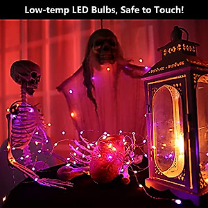 BrizLabs Purple & Orange Halloween Lights, 2 Pack 17.48ft 50 LED Halloween String Lights with Remote, 8 Modes Battery Purple & Orange Fairy Lights Waterproof Twinkle Lights for Halloween Haunted Decor