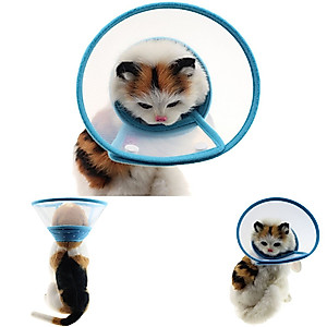 Pet Plastic Clear Cone Recovery E-Collar with Dots Design Soft Edge for Small Dogs & Cats (Small, Blue)
