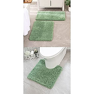MIULEE Set of 2 Bathroom mats and Toilet Rugs, 20''x30''+20''x30''+20''x24''(U-Shaped), Non Slip Soft Rugs for Bath Tub Shower, Green