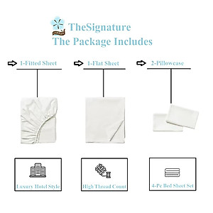 4-Piece BedSheets Set-800 Thread Count-100% Cotton Bedding Set for Full Size Bed-Long Staple Cotton Soft Sateen Weave, Fits Upto 18'' Deep Pockets Fitted Sheet-Cream