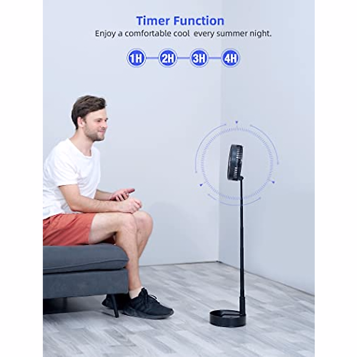 Airbition 8-Inch Rechargeable Oscillating Foldaway Fan with Remote, Timer, 4-Speed, 7200mAh Battery Operated Cordless Standing Pedestal Fan Portable for Bedroom Outdoor Camping Tent Travel