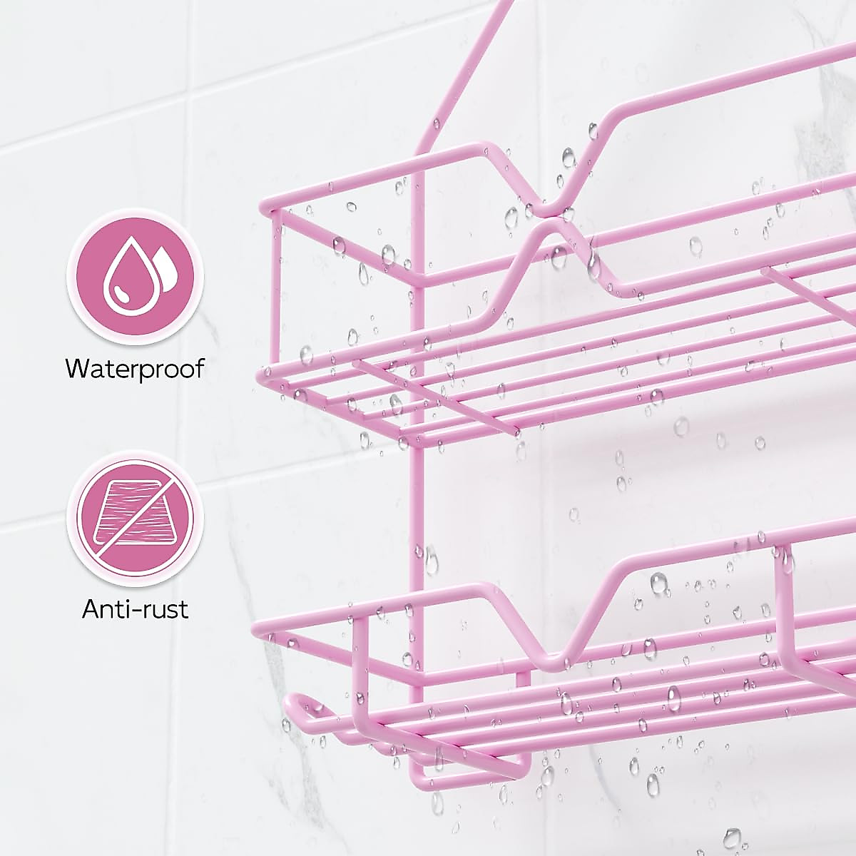 TreeLen Pink Shower Caddy Over Shower Head, Pink Bathroom Accessories, Gift for Girlfriend, Wife, Little Girl