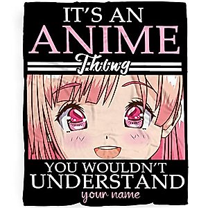 Personalized Anime Blanket Blanket Custom Name KawaiiAnime Throw Blanket Gifts for Girls Boys,Cute Anime Decor Soft Flannel Fleece Cartoon Customized Blanket Manga for Adults Bed Sofa Chair 80x60In