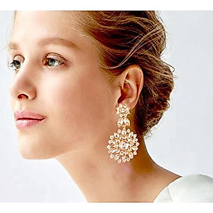 Touchstone"Contemporary Kundan Collection" Indian Bollywood Mughal Inspired Kundan Polki Look Rhinestone Designer Jewelry Long Earrings Gold Tone For Women.