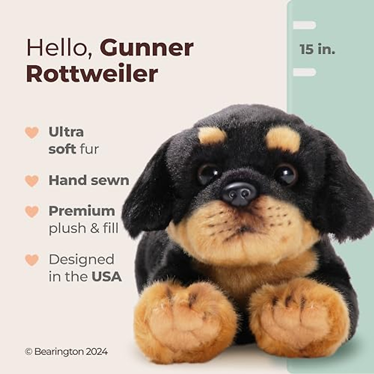 Bearington Collection Gunner The Rottweiler Stuffed Animal, 15 Inch Dog Stuffed Animal