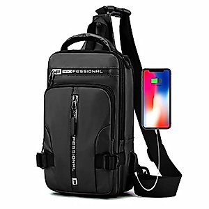Goderat Multi-functional Mens Crossbody Bag,USB Charging Sport Sling Shoulder Bag, Fashion Waterproof Sport Crossbody Bags (Black)