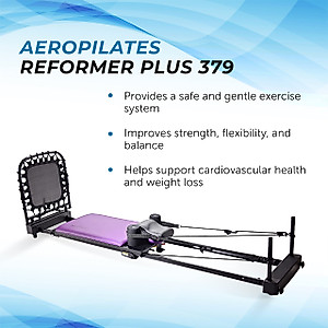 AeroPilates Reformer Plus 379 - Pilates Reformer Workout Machine for Home Gym - Cardio Fitness Rebounder - Up to 300 lbs Weight Capacity