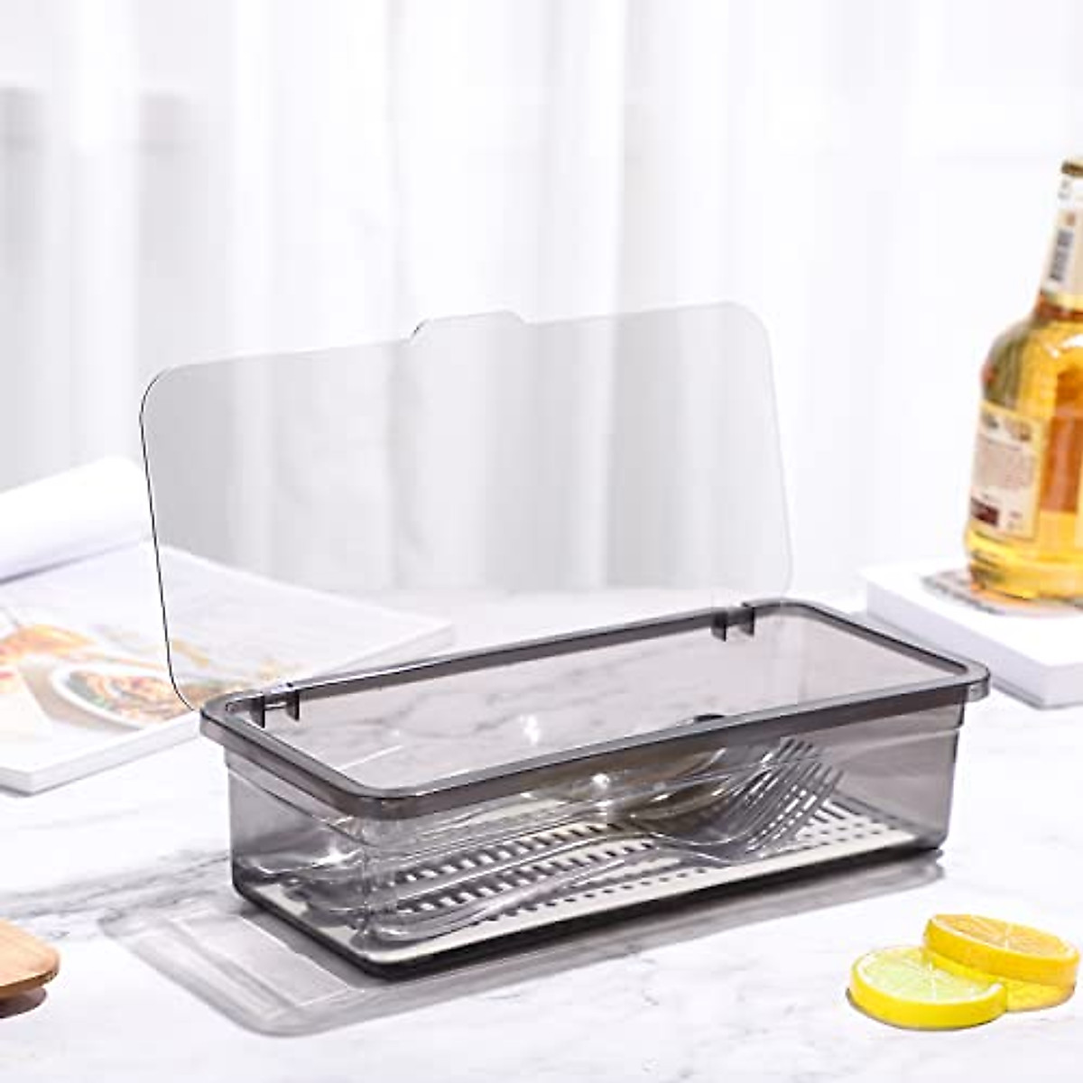 Cabilock Utensil Organizers Drawer Utensil Holder for Countertop with Lid, Silverware Tray for Drawer, Chopsticks Holders Flatware Cutlery Trays Chopsticks Drain Storage Box