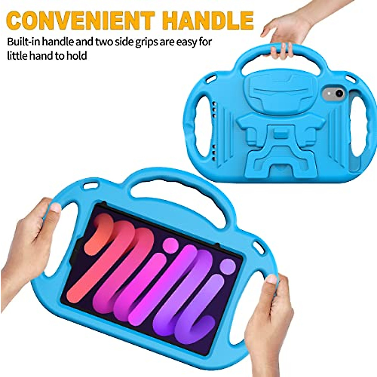 BMOUO Kids Case for iPad Mini 6 (8.3 inch, 2021), iPad Mini 6th Generation Case for Kids, with Shoulder Strap, Shockproof Handle Stand Kids Case for iPad Mini 6th Generation 8.3 inch 2021, Blue