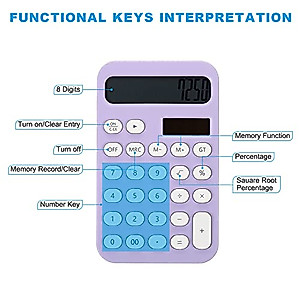 PATIKIL Cute Basic Calculator, Standard Function Portable Desktop Electronic Calculators Large 12 Digit LCD Display for Home Office, Light Purple