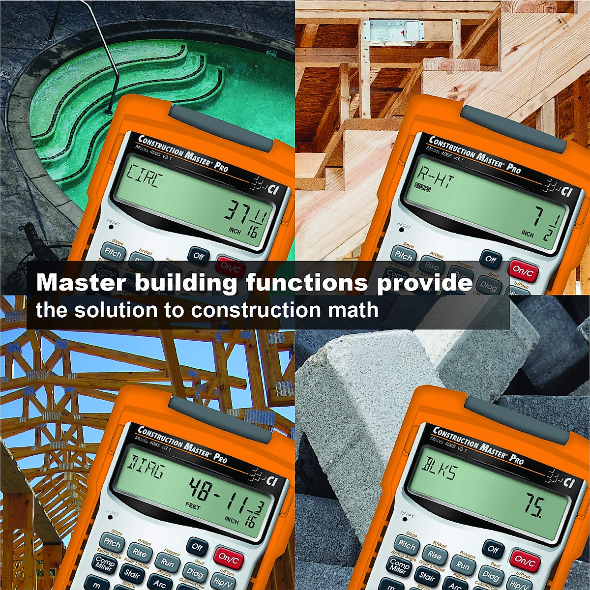 Calculated Industries Construction Master Pro Advanced Construction Math Feet-inch-Fraction Calculator + Staedtler 12-Inches Architect Triangular Scale Bundle