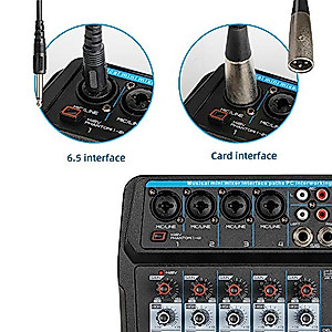 Xuthusman 6 Channel USB Professional Live Studio Audio Mixer Power Mixing Contrl Phantom Bluetooth DJ Mic Audio Mixer LED Digital Display Music Stream(6 Channel)