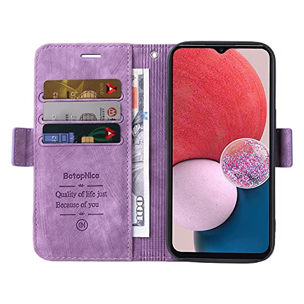 YBFJCE Samsung Galaxy A13 4G/A13 5G/A04S/M13 5G/A04 4G Wallet Case,PU Leather Folio Card Slots Cover for Galaxy A13 5G,Book Folding Flip Case,Protective Cover for Samsung Galaxy M13 5G,Purple