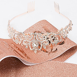 "Birthday Queen" Sash & Rhinestone Tiara Set COCIDE Rose Gold Birthday Sash and Tiara for Women Birthday Decoration Kit Rhinestone Headband for Girl Glitter Crystal Hair Accessories for Party