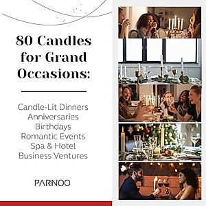 Tapered Candles - 80 Bulk Set of 6” Candle Sticks - 5 Hours Clean, Long-Burning White Candlesticks - Dripless Unscented Candles & Hand-Dipped Tall Candles for Dinners - White Taper Candles by PARNOO