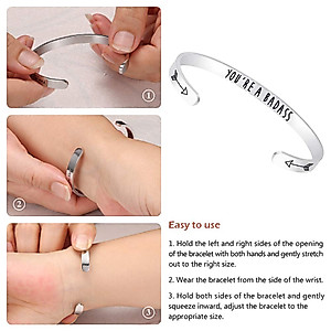 Fesciory Inspirational Bracelets for Women,Stainless Steel Engraved Personalized Positive Mantra Quote Keep Going Cuff Bangle College Graduation Encouragement Gifts for Her (YOU'RE A BADASS)