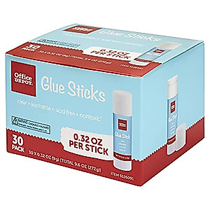 Office Depot® Brand Glue Sticks, 0.32 Oz, Clear, Pack Of 30 Glue Sticks
