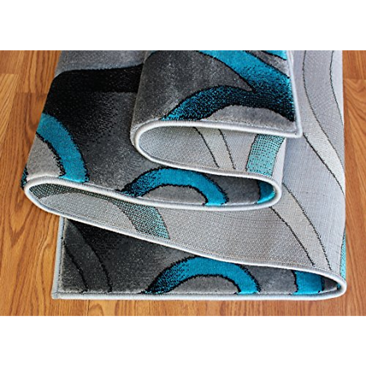 Masada Rugs, Turquoise Grey Modern Contemporary Woven Area Rug, Hand Carved (5 Feet X 7 Feet, Turquoise)