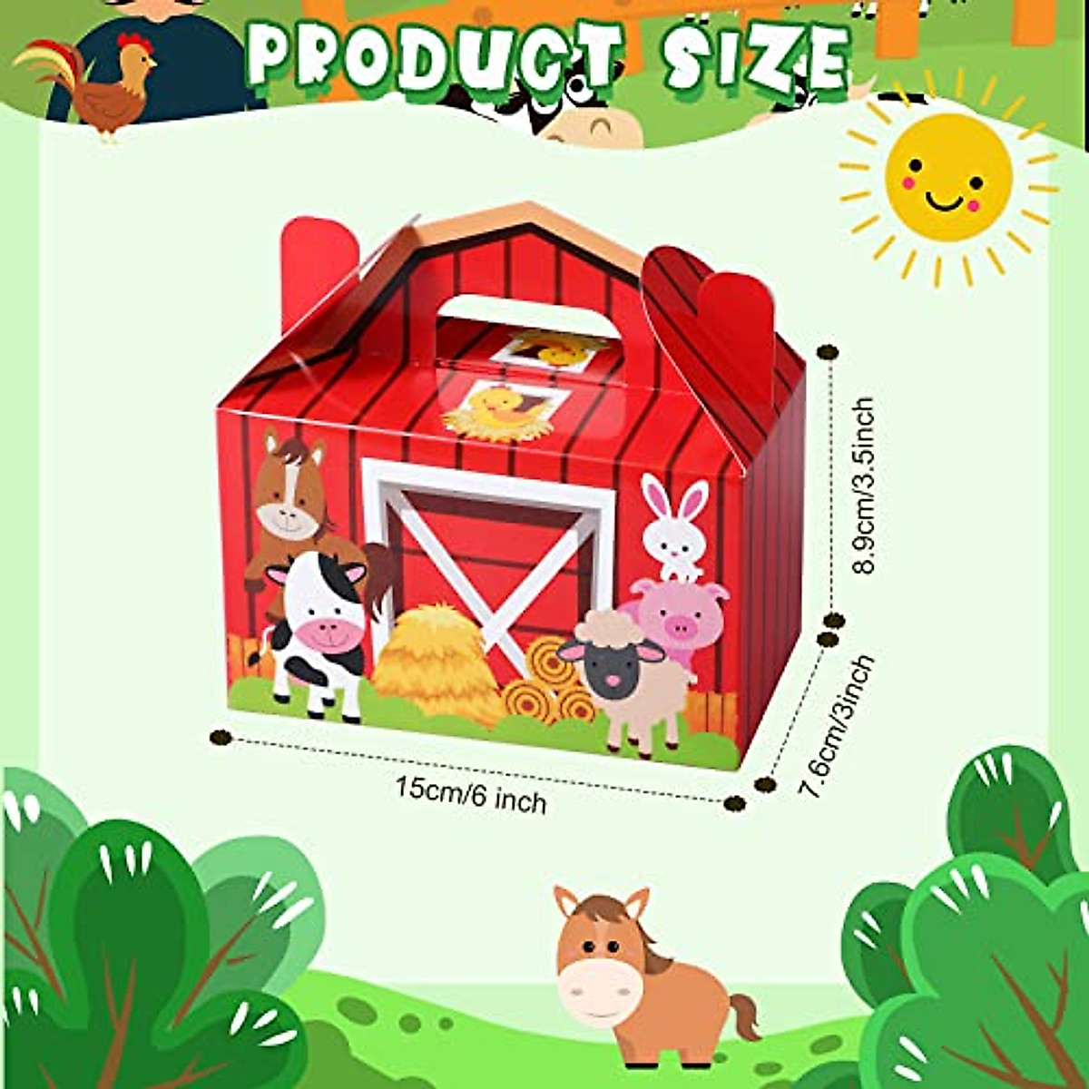 Tallew 24 Pack Farm Animals Gift Boxes Barnyard Treat Boxes Farm Theme Favor Boxes Barnyard Happy Birthday Candy Goodie Boxes for Baby Shower Boys Girls Birthday Party Farmhouse Theme Party Supplies