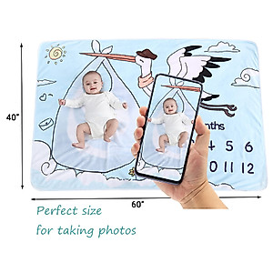 Baby Monthly Milestone Blanket Stork Carrying Baby Newborn Month Flannel Fleece Blanket Neutral Unisex Baby Boy Baby Girl Shower Gifts Double Sided Star 60" L x 40" W
