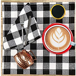 Cloth Dinner Napkins, Cloth Napkins Set of 4 Hemmed, Check Napkins, Napkin Cloth Washable, Buffalo Check Napkins Cloth Washable, Fall Cloth Napkins, Napkins Mitered Corner - 18x18 Inch - Black White