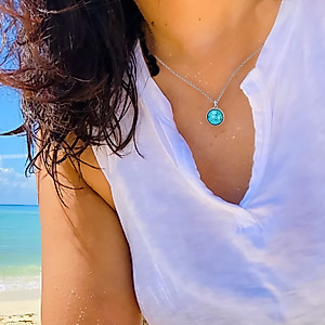 DOLIOX 925 Sterling Silver Turquoise Pendant Necklace, Genuine Round December Birthstone Necklace Vintage Jewelry Gift for Women