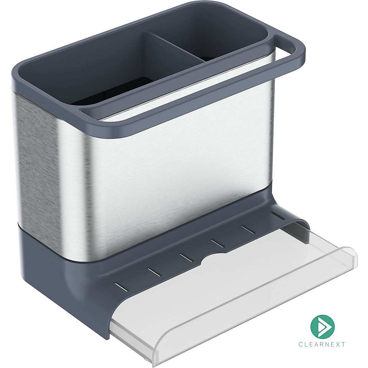 CLEARNEXT Brushed Stainless Steel Sink Caddy with Towel and Utensil Holder with Drip Tray, for Brush, Sponge, and Flatware Crock | for Kitchen or Bathroom