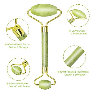 Dsenfurn Gua Sha Facial Tools Set and Jade Roller for Face, Jade Roller, 100% Real Natural Stone Beauty Jade Facial Roller Massage Tool for Face Eyes Neck Body – Anti Aging Beauty Treatment