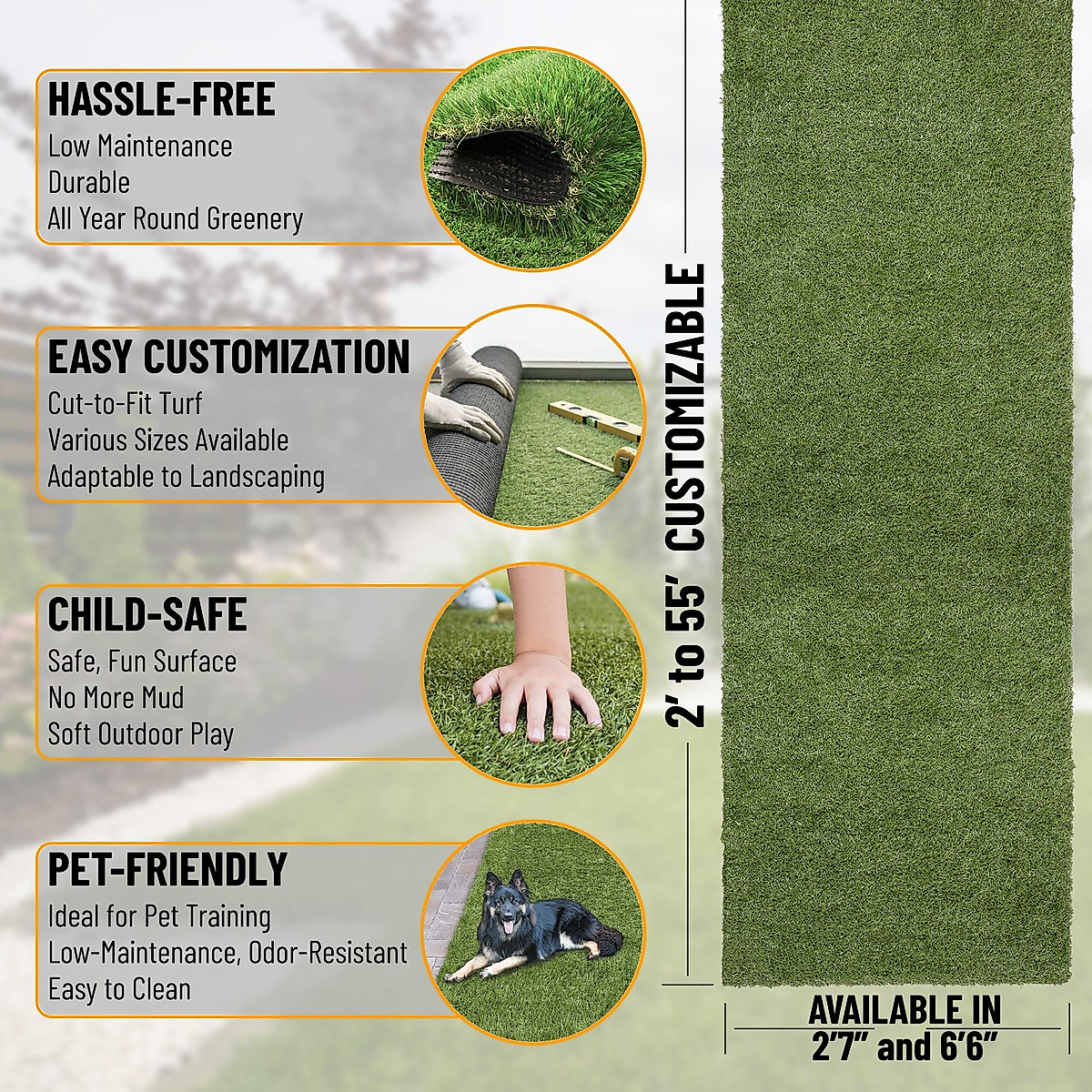 Ottomanson 2'7" x 4' Artificial Faux Grass Rug - Realistic Turf with UV Protection - Perforated for Easy Drainage - Durable, Hose-Off Synthetic Lawn Carpet for Indoor & Outdoor Use, Green