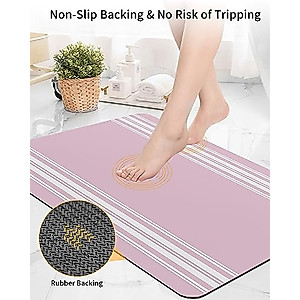 Pink Blush Striped Bath Mat for Tub,Non Slip Bathroom Floor Runner Rug Quick Dry & Absorbent Diatomaceous Earth Kitchen Shower Sink Washable Doormat,Contemporary Geometric Line Minimalist Art 16"x24"