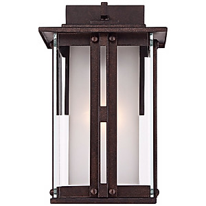 Franklin Iron Works Fallbrook Rustic Farmhouse Outdoor Wall Light Fixture Bronze Steel 11 3/4" Clear Frosted Double Glass for Exterior House Porch Patio Outside Deck Garage Front Door Garden Home