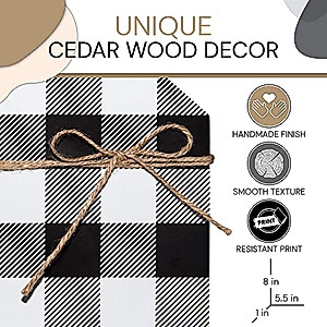 Double-Sided Home Sweet Home Sign for Shelf Decorations - Black and White Buffalo Plaid Decor Farmhouse - Small House Shaped Wood Block Signs with Sayings - Country Decor for Table or Fireplace Mantle