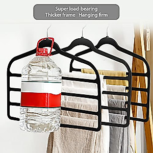 DCQRY 5Pcs Velvet Pants Hangers Space Saving 4 Tier Non Slip Jeans Hangers Multi Layer Clothes Hangers Closet Pants Organizer for Pants Jeans Trousers Scarf